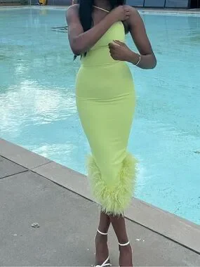House of CB | Dresses | House Of Cb Neon Lime Strapless Midi Dress With ...